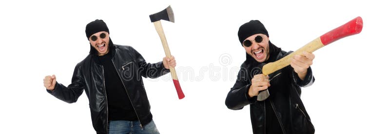 Angry Man with Axe Isolated on White Stock Photo - Image of composite ...