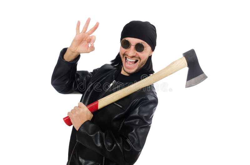 The Angry Man with Axe on White Stock Image - Image of attitude, mafia ...