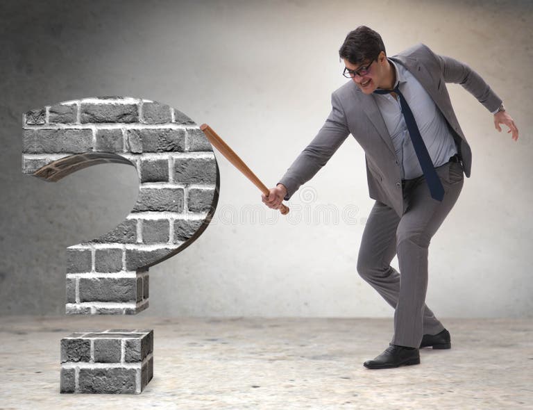 Angry Man with Baseball Bat Hitting Question Mark Stock Image - Image ...