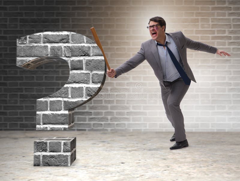 Angry Man with Baseball Bat Hitting Question Mark Stock Photo - Image ...