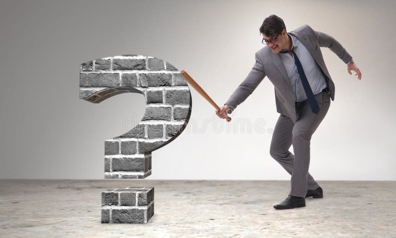 The Angry Man with Baseball Bat Hitting Question Mark Stock Photo ...