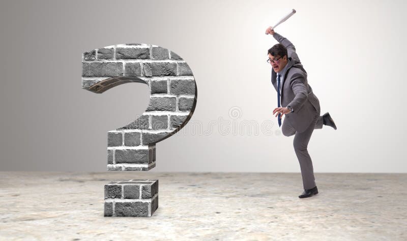 The Angry Man with Baseball Bat Hitting Question Mark Stock Photo ...
