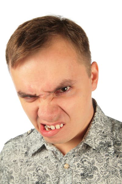 Angry man bites one s lip stock image. Image of isolated - 7095361