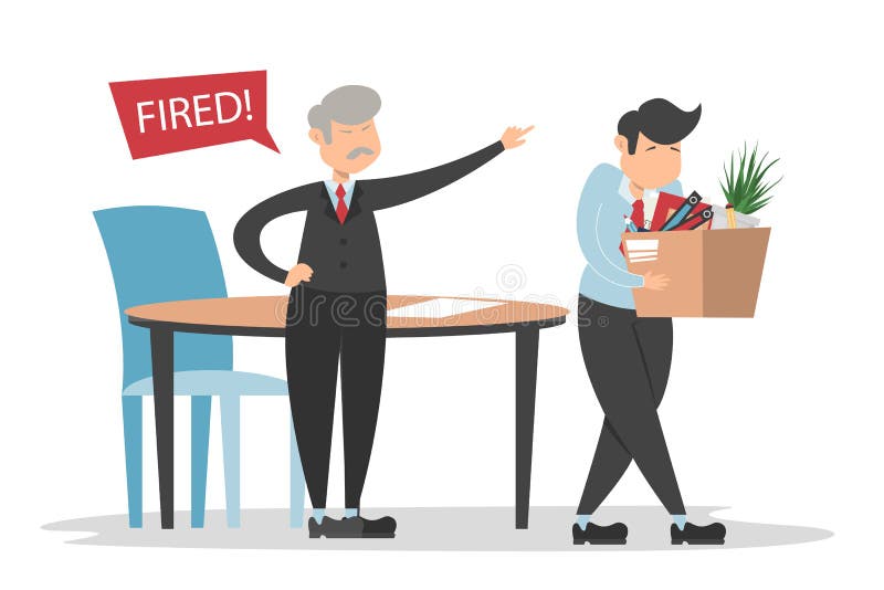Angry Man Boss and Fired Employee Walk with the Box Stock Illustration ...