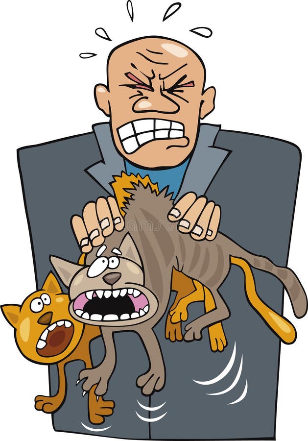 Angry man with cats stock vector. Illustration of drawing - 7465904