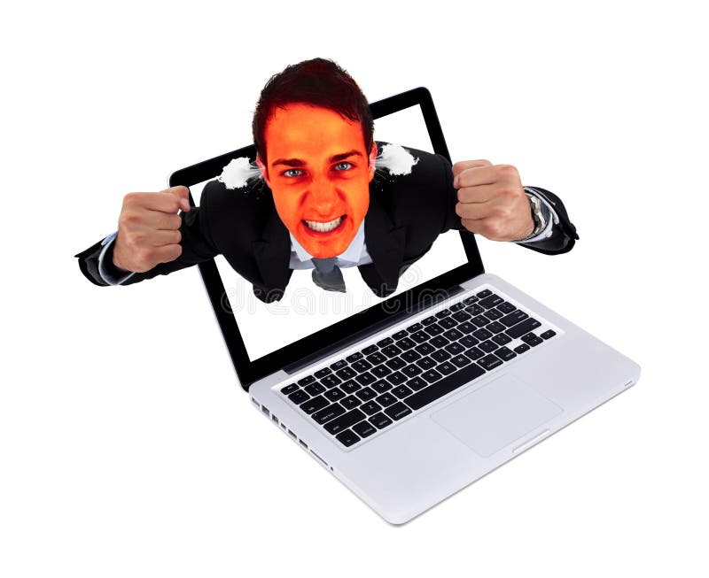 Angry Man Coming Out from Laptop Stock Photo - Image of computer ...