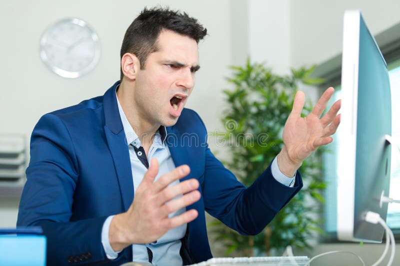 Angry Man at Computer Screen Stock Photo - Image of injustice, house ...
