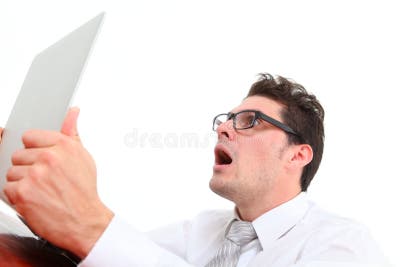 Angry man with computer stock photo. Image of anger, office - 54525856