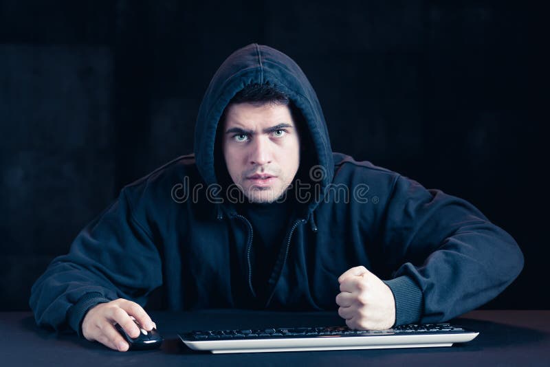 Angry man and computer stock photo. Image of cracker - 67711464