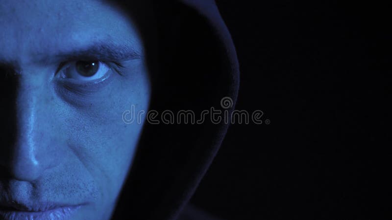 Angry Man in the Dark Look at Camera Stock Video - Video of gangster ...