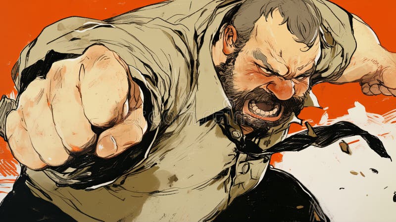Angry Man Expressing Aggression and Determination in Illustrated Style ...