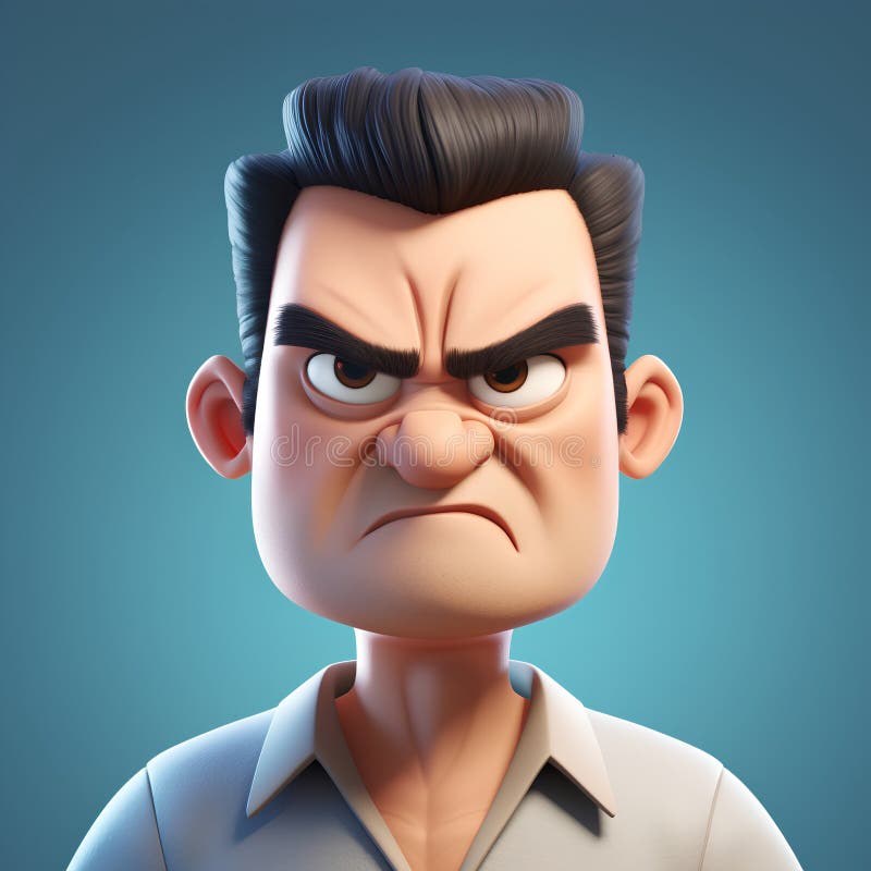 Cartoon Man with Angry Expression on His Face. 3D Illustration Stock ...
