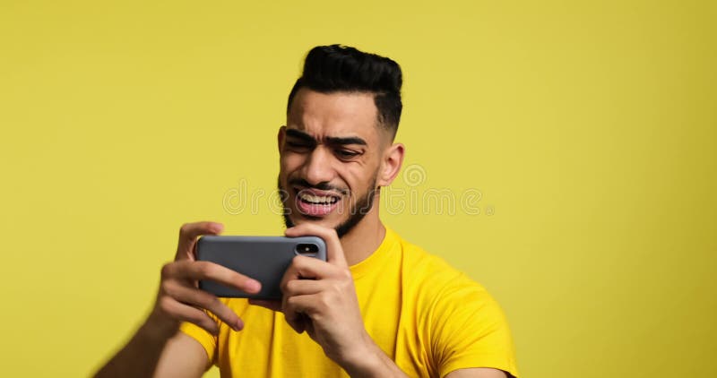 Angry Man Feeling Upset on Losing Mobile Phone Game Stock Footage ...