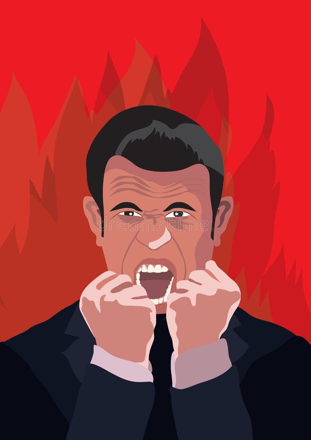 Angry Man with Fire Background Stock Vector - Illustration of male ...