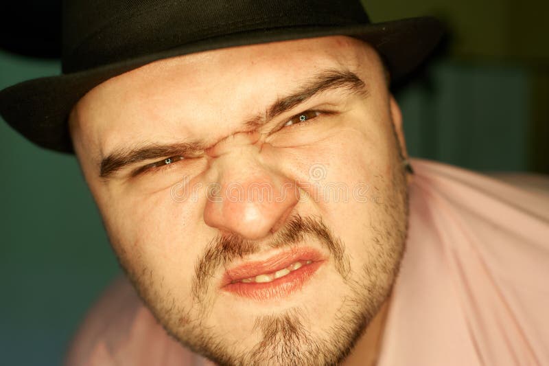 Angry Man with Red Face Smoking Cigar. Stock Image - Image of casino ...