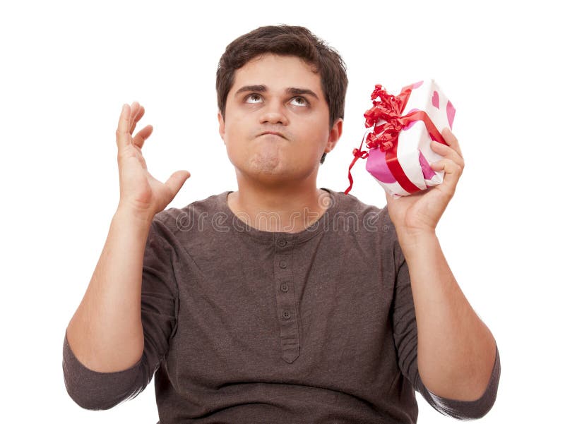 An Angry Man Holding Present Box Stock Image - Image of anniversary ...