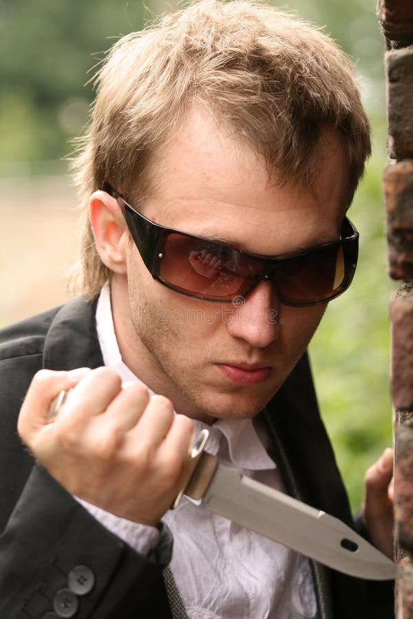 Angry man with knife stock image. Image of portrait, brick - 9720141