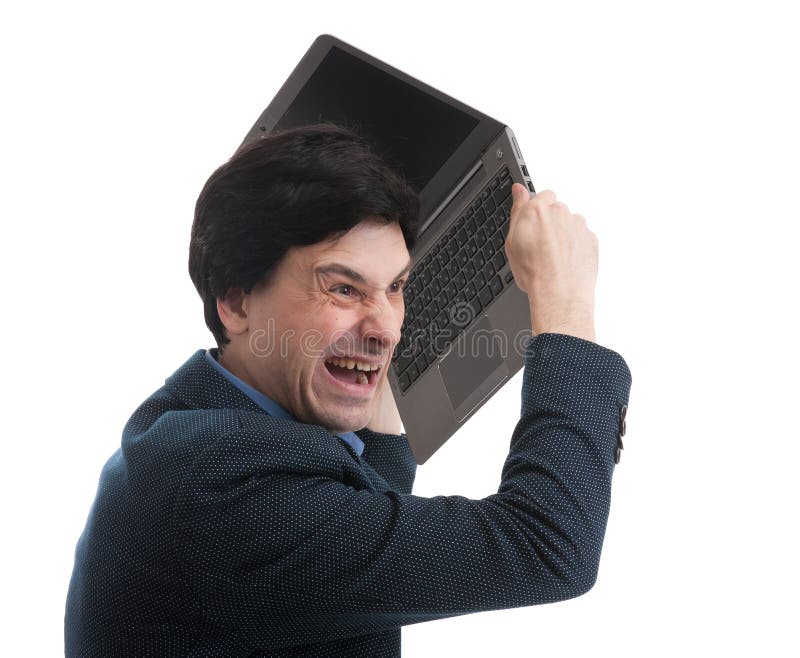 Angry man with laptop stock image. Image of emotion, crazy - 49780689