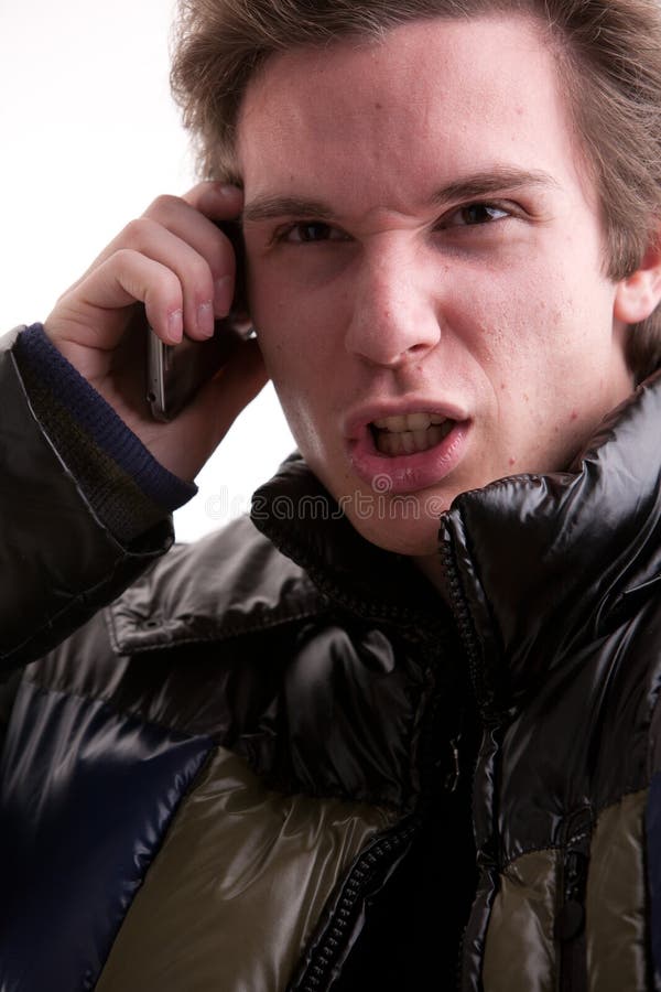 Angry Man On Phone In Winter Stock Image - Image of caucasian ...