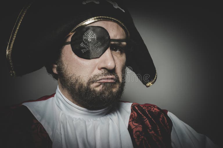 Angry Man Pirate with Eye Patch and Old Hat with Funny Faces and Stock ...