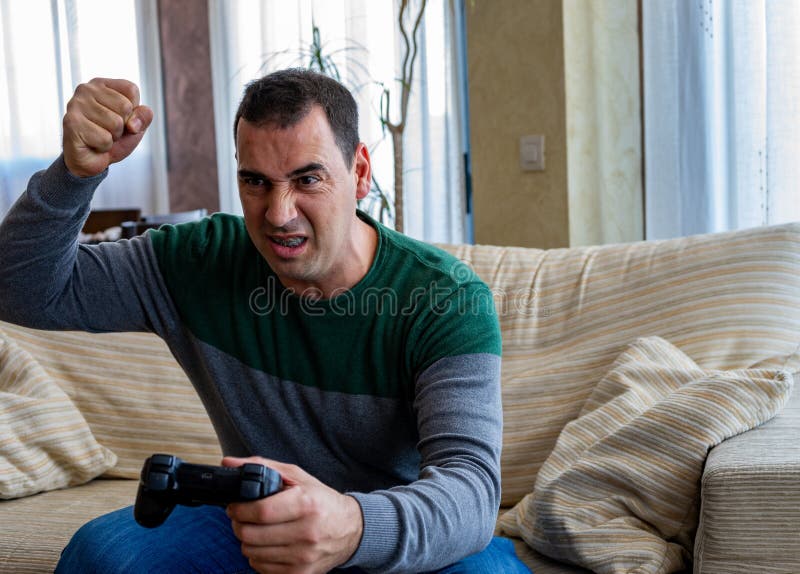 Angry Man Playing Video Games Stock Image - Image of gamer, dependence ...