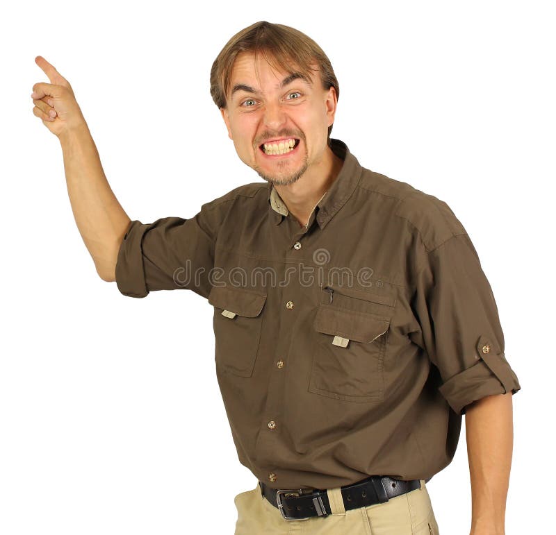 Angry Man Points by His Hand on the Board Behind Him Stock Image ...