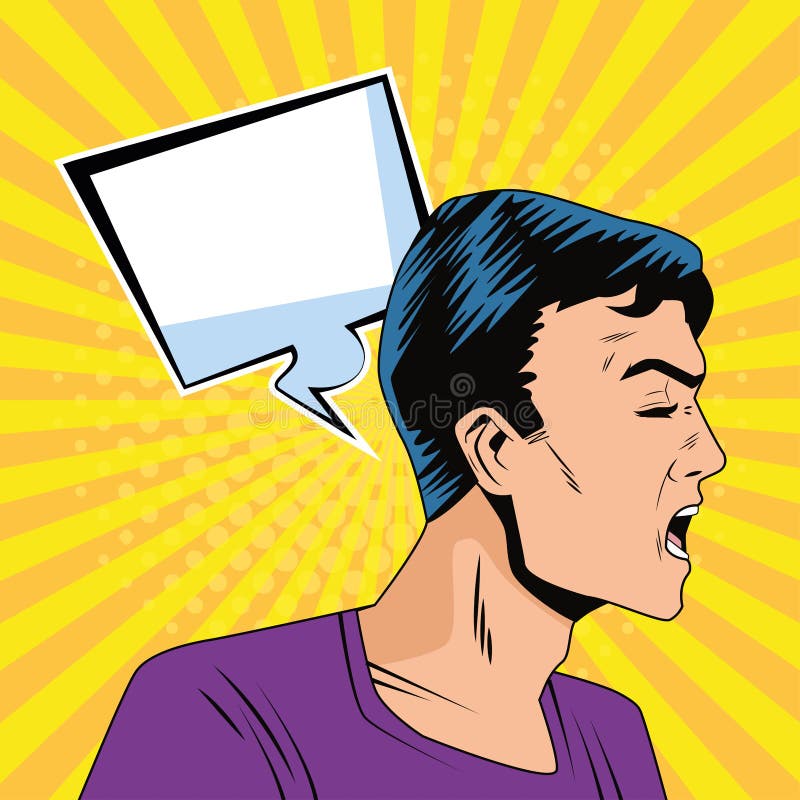 Angry Man Profile with Speech Bubble Pop Art Style Character Stock ...