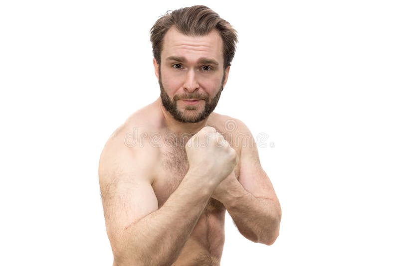 Bearded Man On A White Background Stock Photo - Image of fingers ...