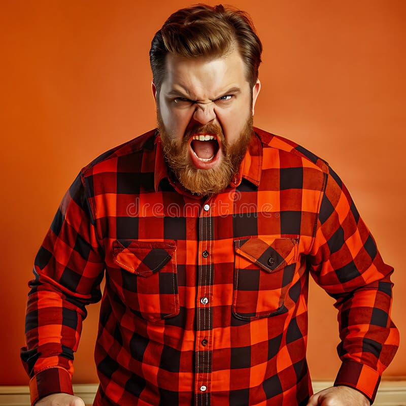 Angry Man in Red and Black Plaid Shirt Stock Illustration ...