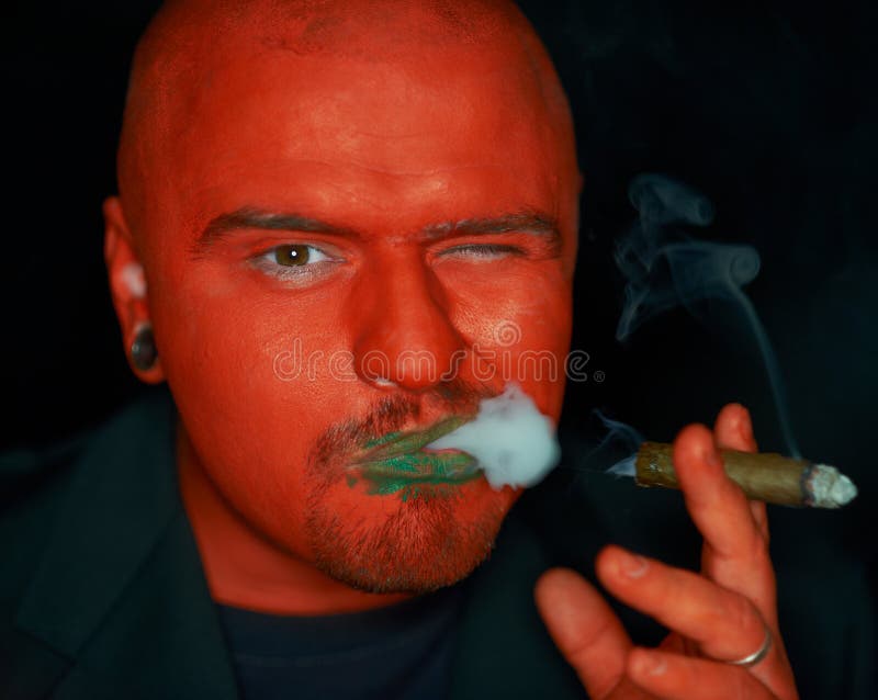 Angry Man with Red Face Smoking Cigar. Stock Image - Image of casino ...
