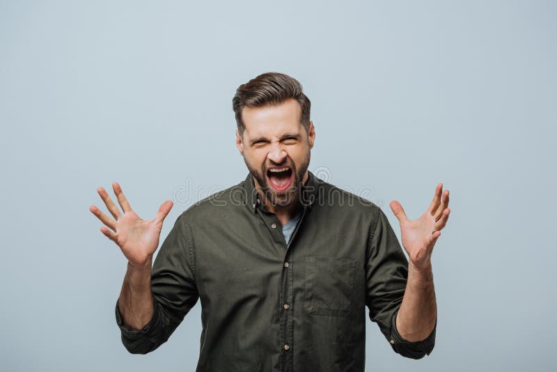 Angry Man Screaming at Camera Stock Image - Image of emotional ...