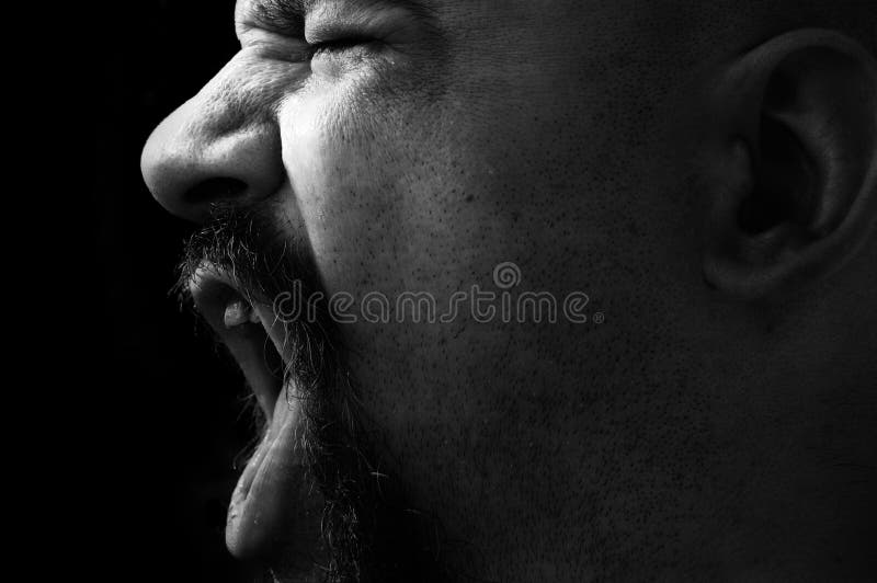 Angry Man Shouting in Black and White Stock Photo - Image of aggressive ...