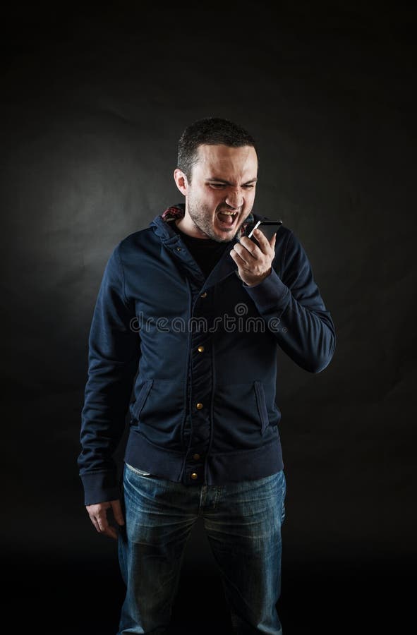 Angry Man Shouting, Question Marks Stock Photo - Image of mock, people ...