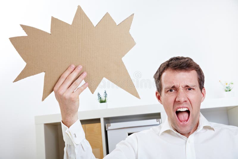 Angry Man with Speech Balloon Stock Photo - Image of employee ...