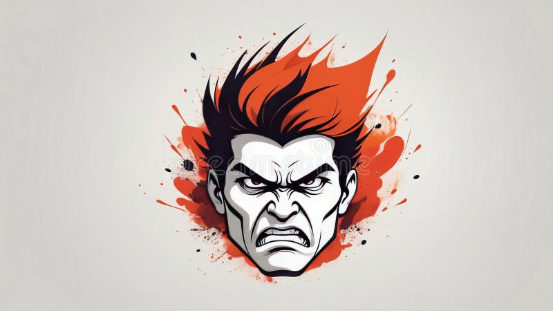 Angry Man with Spiky Hair and a Fierce Expression Stock Illustration ...