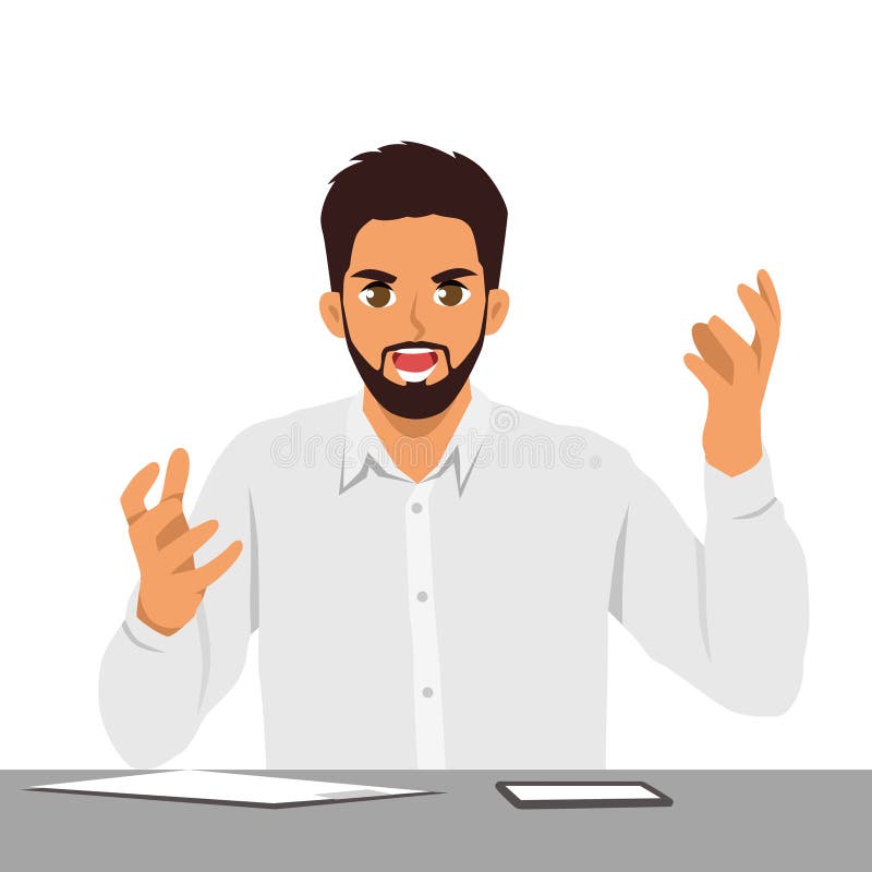 Angry Man Suffering from Overwork and Paperwork Sitting at Office Desk ...