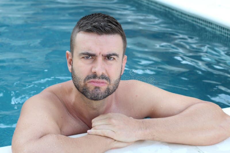 Angry man in swimming pool stock photo. Image of outdoors - 193702866
