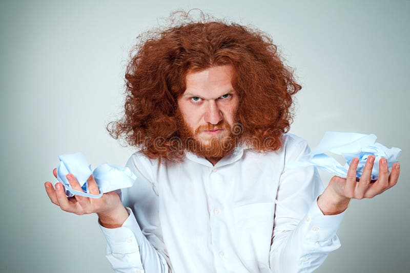 Angry man tear out paper stock image. Image of executive - 73676959