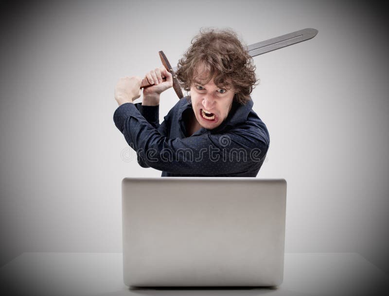 Angry Man about To Destroy His Laptop Stock Image - Image of discontent ...
