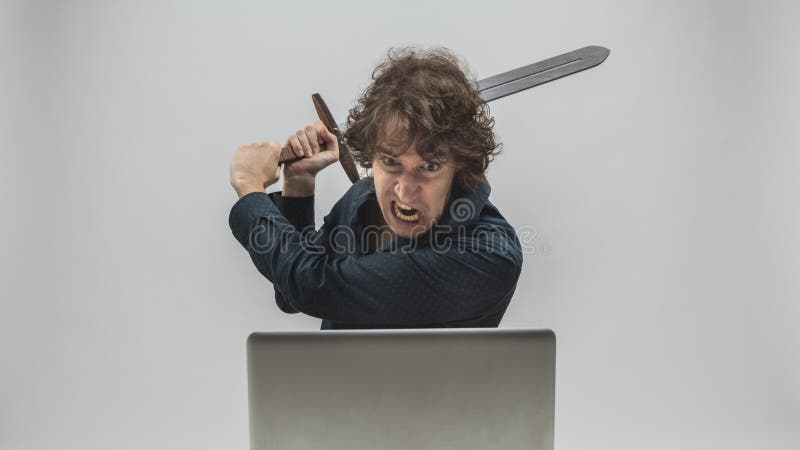 Angry Man Destroy His Computer Stock Photos - Free & Royalty-Free Stock ...