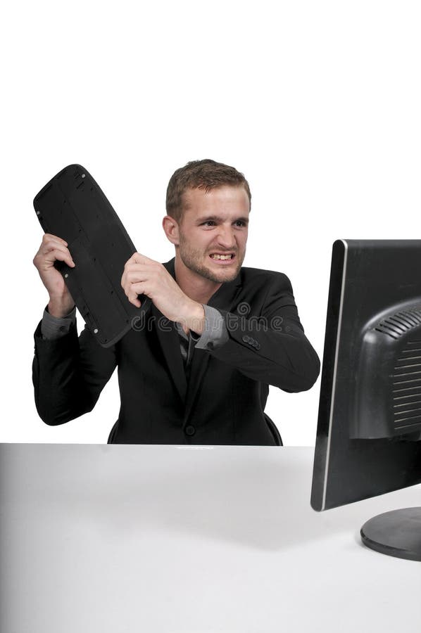 Angry Man Using Computer stock photo. Image of keyboard - 92382280