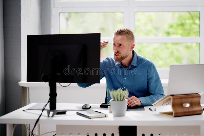Angry Man in Video Conference Call Stock Image - Image of hacker ...