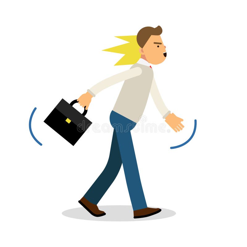 An Angry Man Walking with a Briefcase, Upset Stressed Man Vector ...