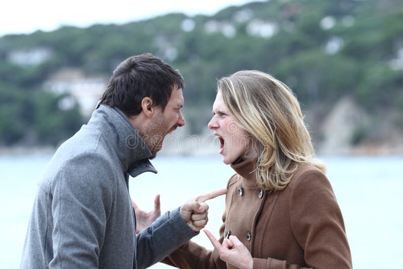 Angry Man and Woman Arguing and Shouting in Winter Stock Image - Image ...