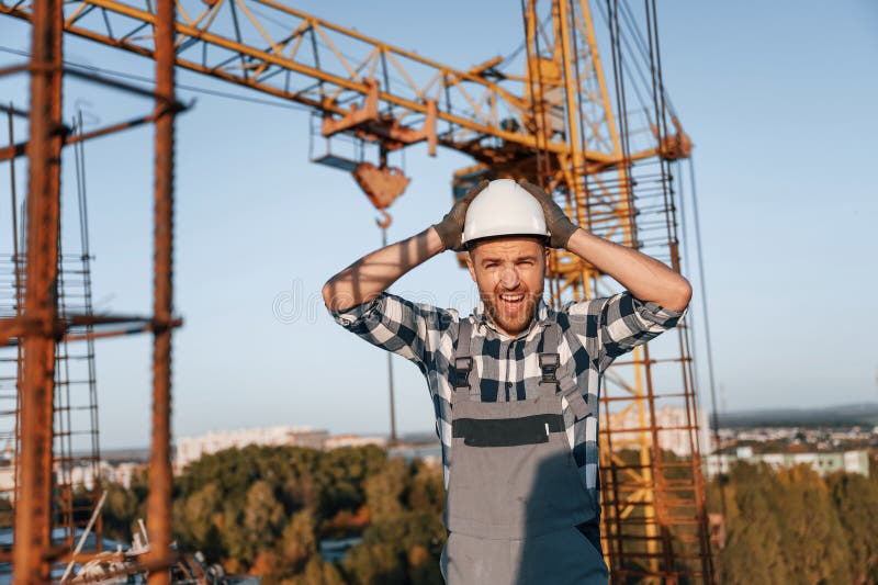 Angry Man is Working on the Construction Site at Daytime Stock Image ...