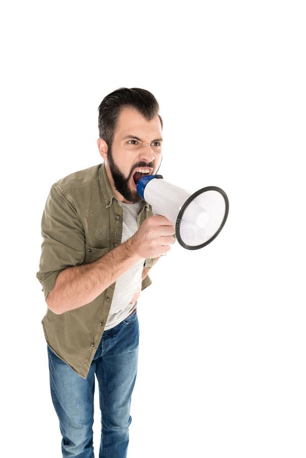 Angry Man Yelling into Loudspeaker, Stock Photo - Image of speaker ...