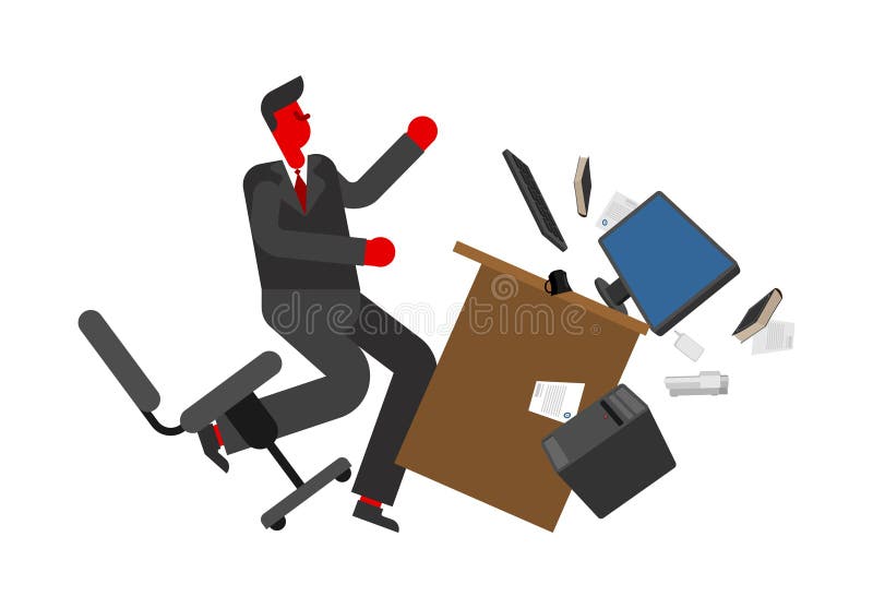 Angry Manager Throws Table. Angry Director Flips Desk Stock Vector ...