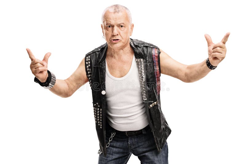 Angry Mature Punk Gesturing with Hands Stock Image - Image of jacket ...