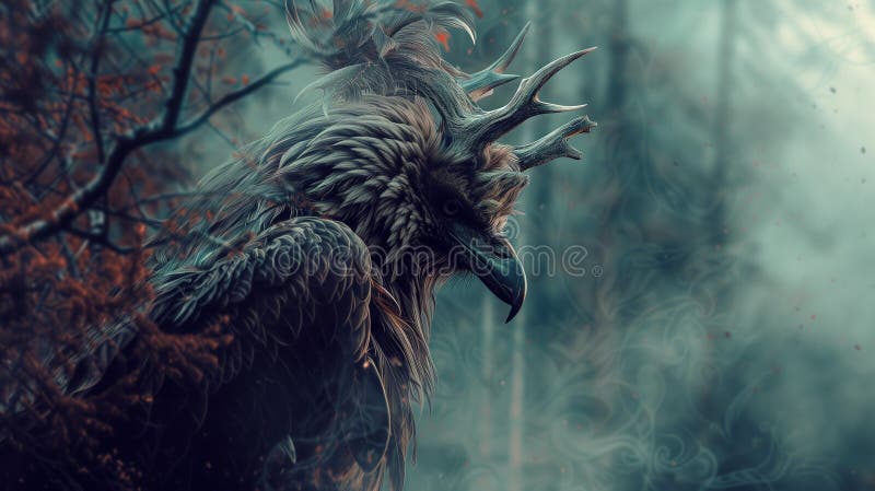 Angry and Menacing Bird with Horns in a Forest Setting, AI-generated ...