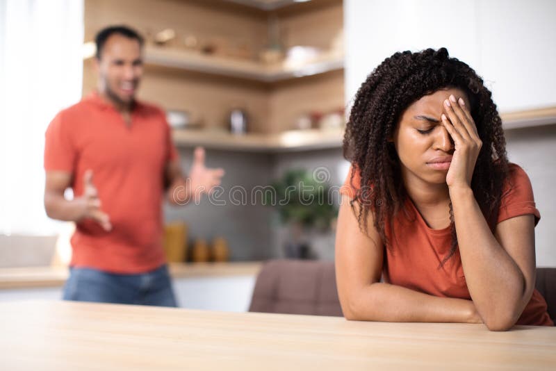 Angry Millennial African American Husband Yelling At Upset Offended